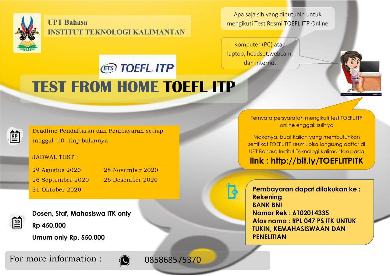TOEFL® ITP ITK TEST FROM HOME - Institut Teknologi Kalimantan